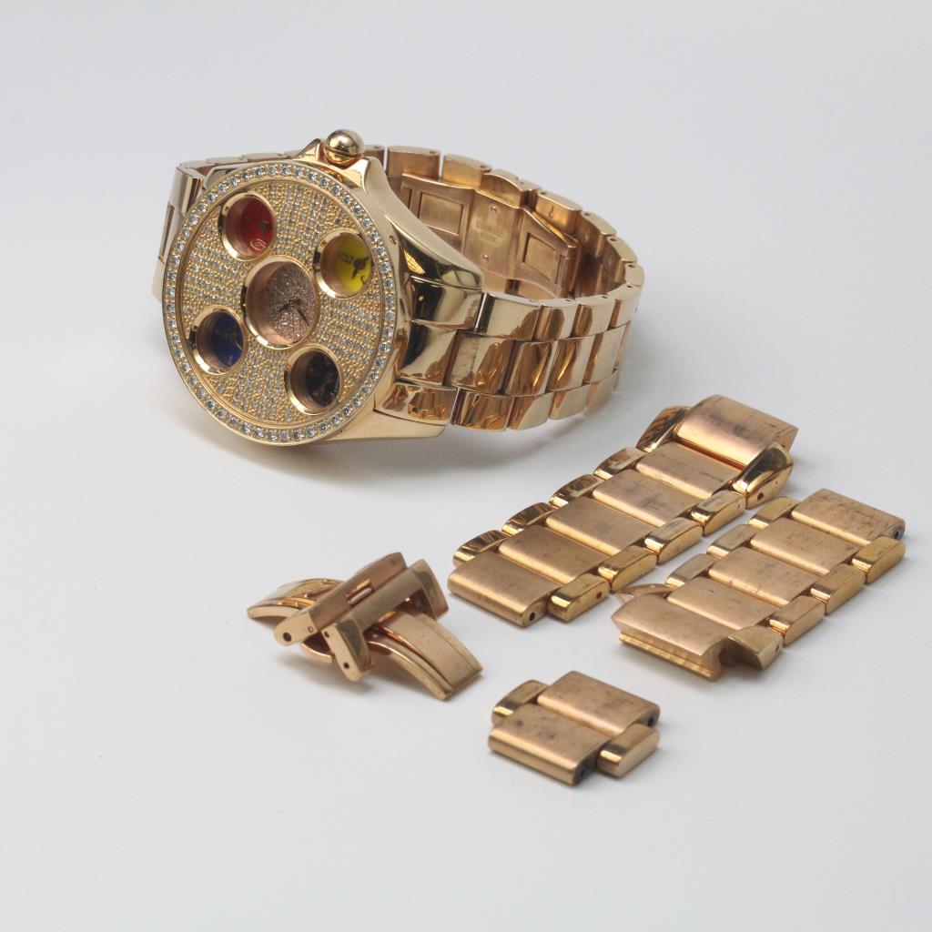 Techno Mania Diamond Rose Gold Plated Hidden Time Watch - Evaluated By ...