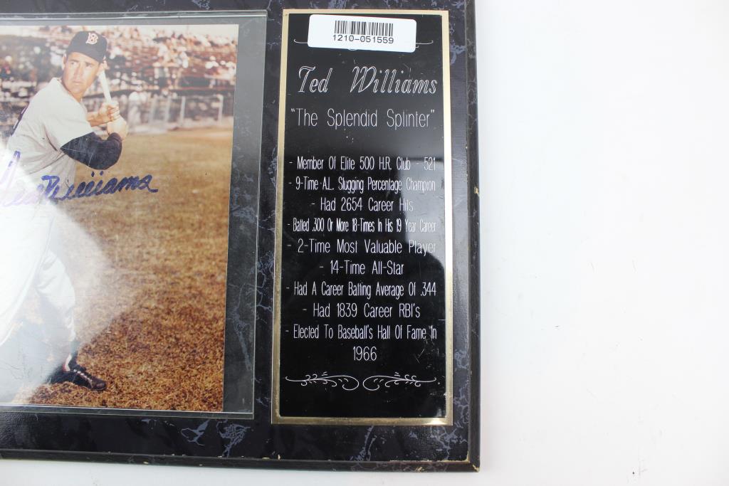 Ted Williams "The Splendid Splinter" Signed Photo And Plaque | Property ...