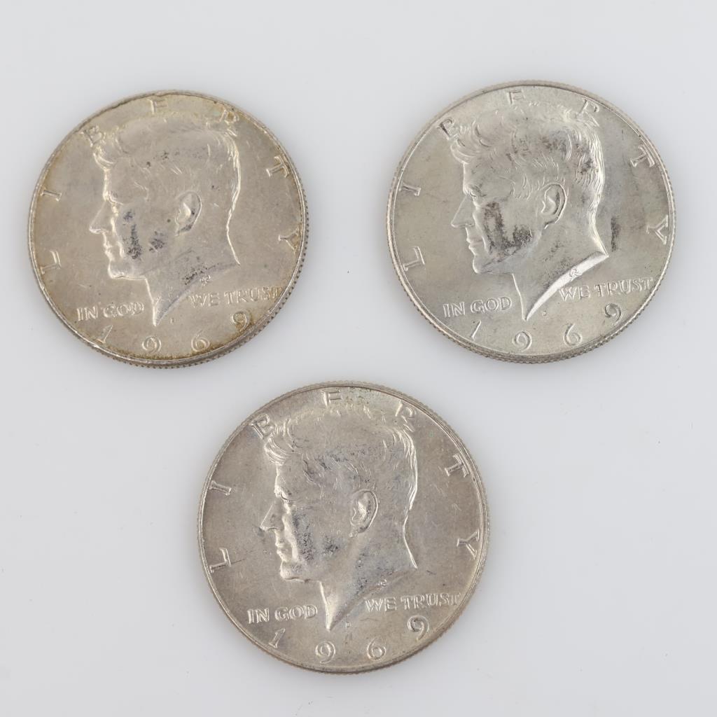 Three 1969-D US Kennedy Silver Clad Half Dollars | Property Room