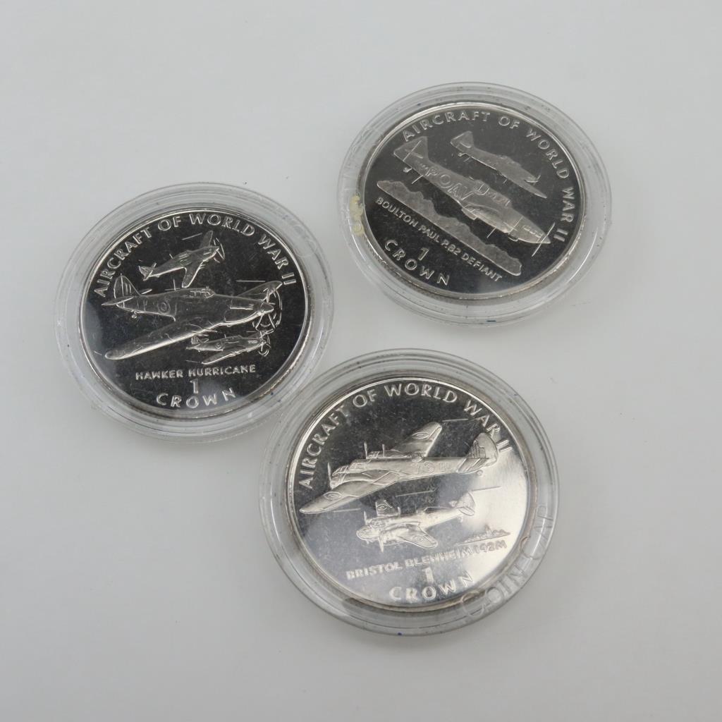 Three 1995 Isle Of Man Aircraft Of WWII 1 Crown Commemorative Coins | Property Room
