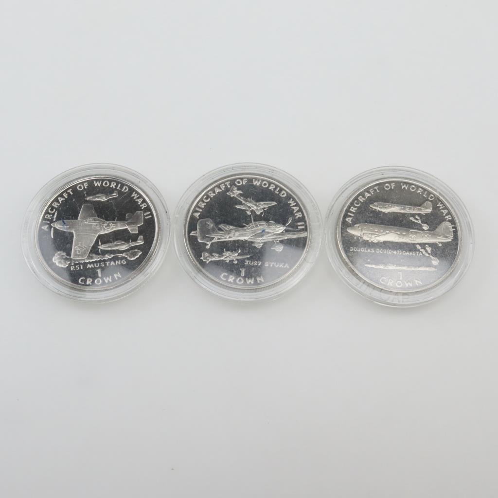 Three 1995 Isle Of Man Aircraft Of WWII 1 Crown Commemorative Coins ...