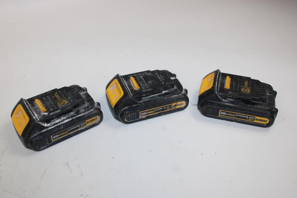 Three DeWalt 20V Max Li-IOn 1.5Ah Battery Packs DCB201 | Property Room