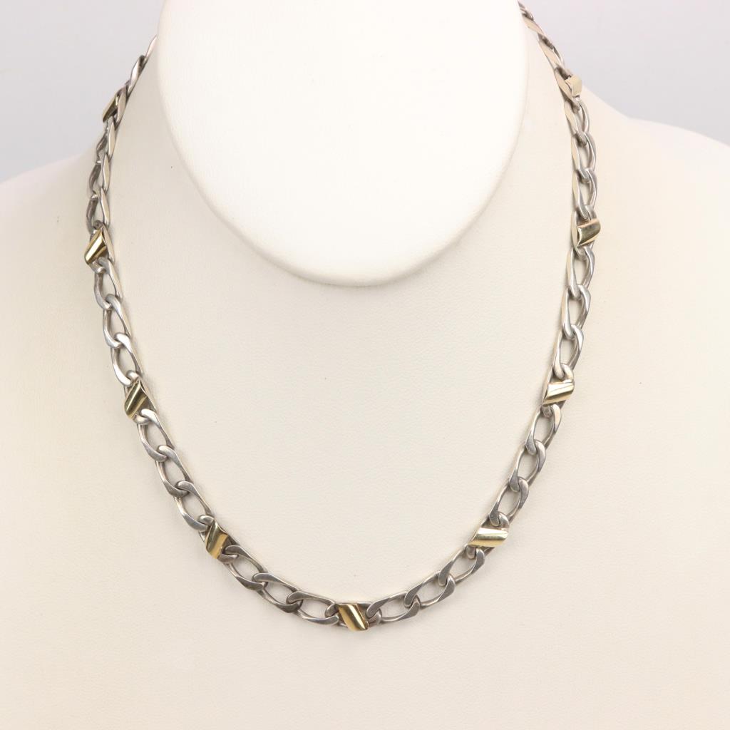 Tiffany & Co. Sterling Silver 18kt Gold Accents Cuban Chain Necklace ...