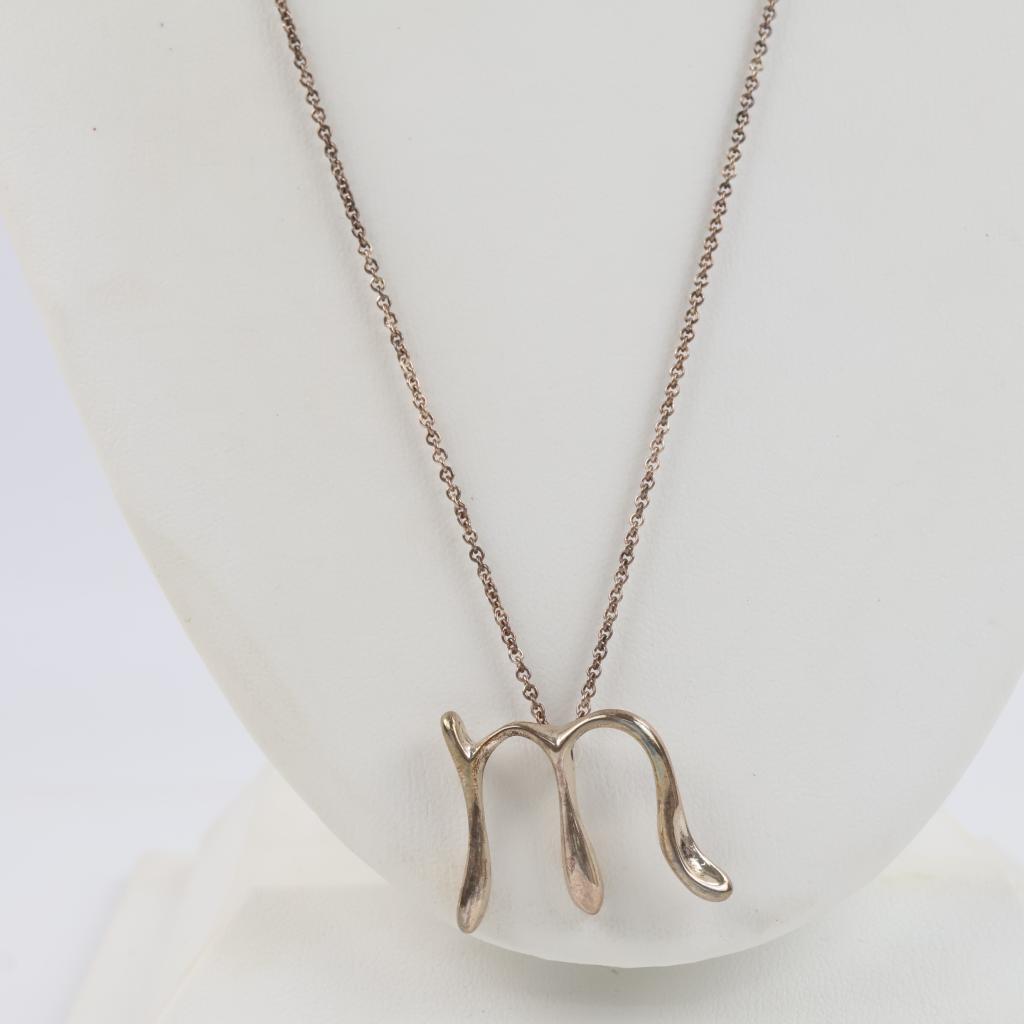Tiffany & Co. Sterling Silver Elsa Peretti Letter "M" Pendant Necklace ...