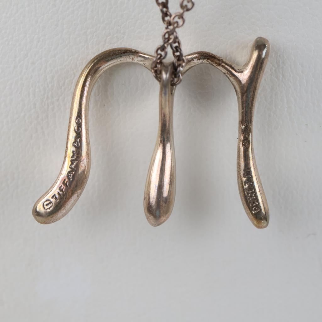Tiffany & Co. Sterling Silver Elsa Peretti Letter "M" Pendant Necklace ...