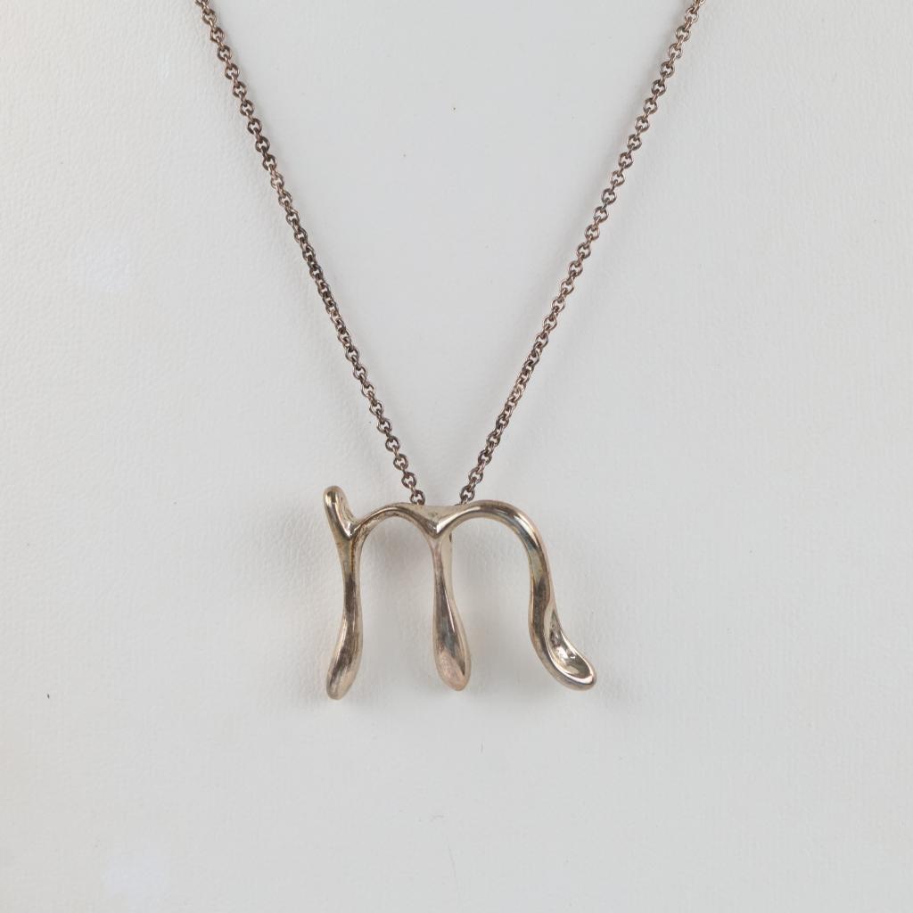 Tiffany & Co. Sterling Silver Elsa Peretti Letter "M" Pendant Necklace ...