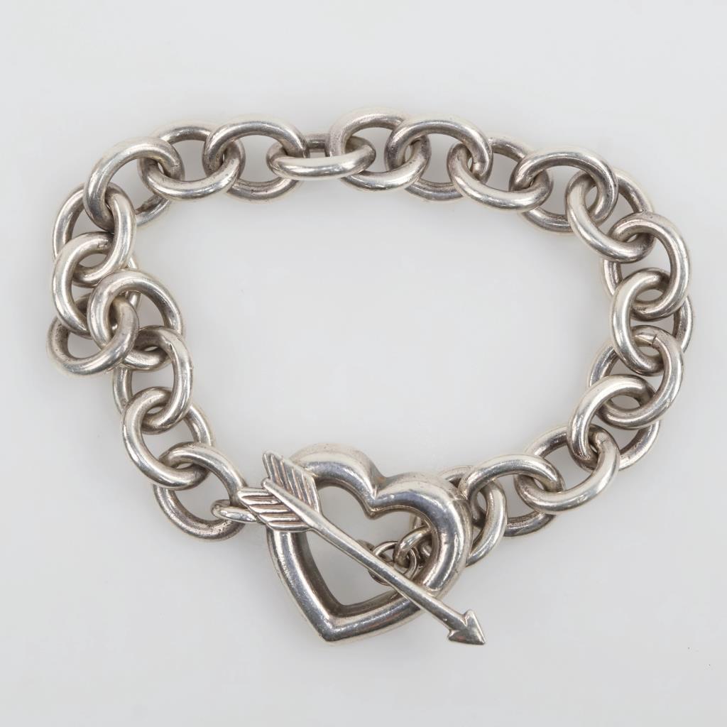 Tiffany & Co. Sterling Silver Open Heart & Arrow Toggle Bracelet ...