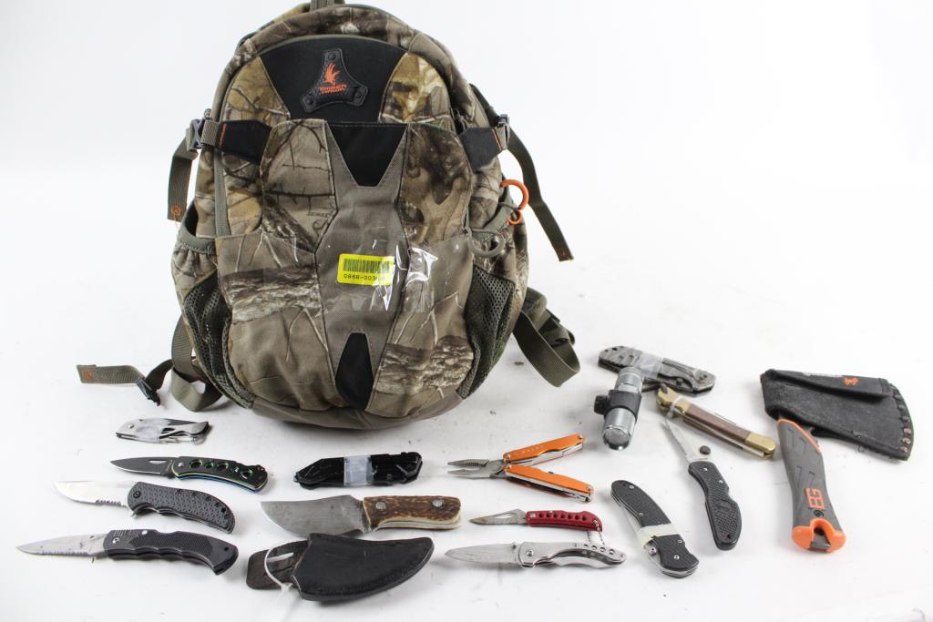 Timber Hawk Backpack With Assorted Pocket Knives, 10+ Pieces | Property ...