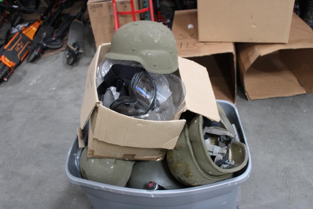 Tub With Used Military Helmets | Property Room