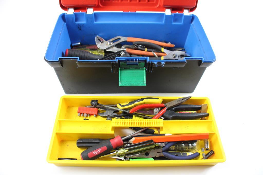 Tuff Stuff Toolbox With Misc Tools, Kobalt Bolt Cutters, Chiseling ...