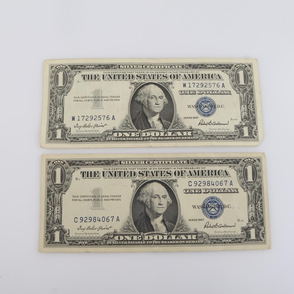Two 1957 US Federal Reserve Note 1 Dollar Bills | Property Room