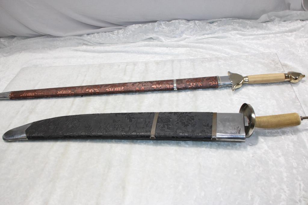 Two Asian Stylized Swords With 1 Black Waterproof Canvas Sword Bag ...
