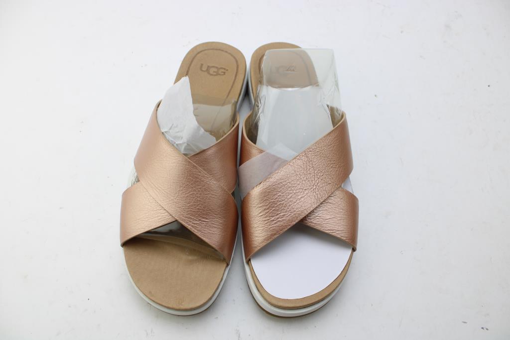 UGG TreadLite Kari Metallic Slide Sandalen Dames Rose Gold Size 7 ...