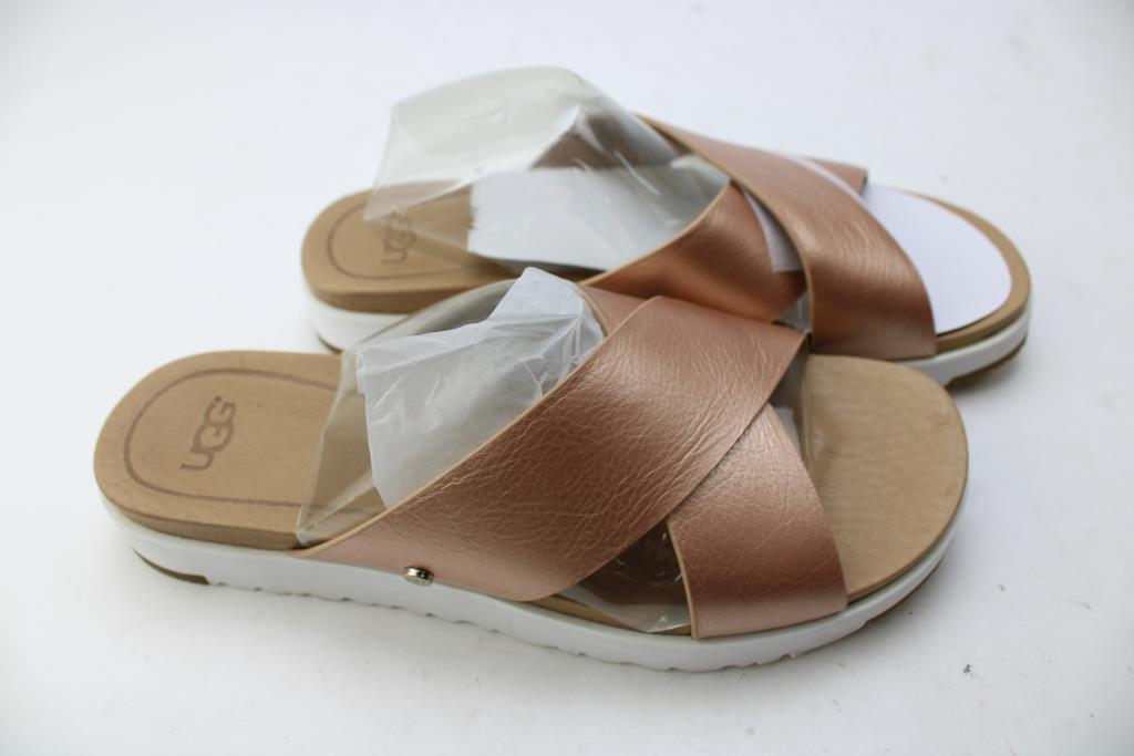 UGG TreadLite Kari Metallic Slide Sandalen Dames Rose Gold Size 7 ...