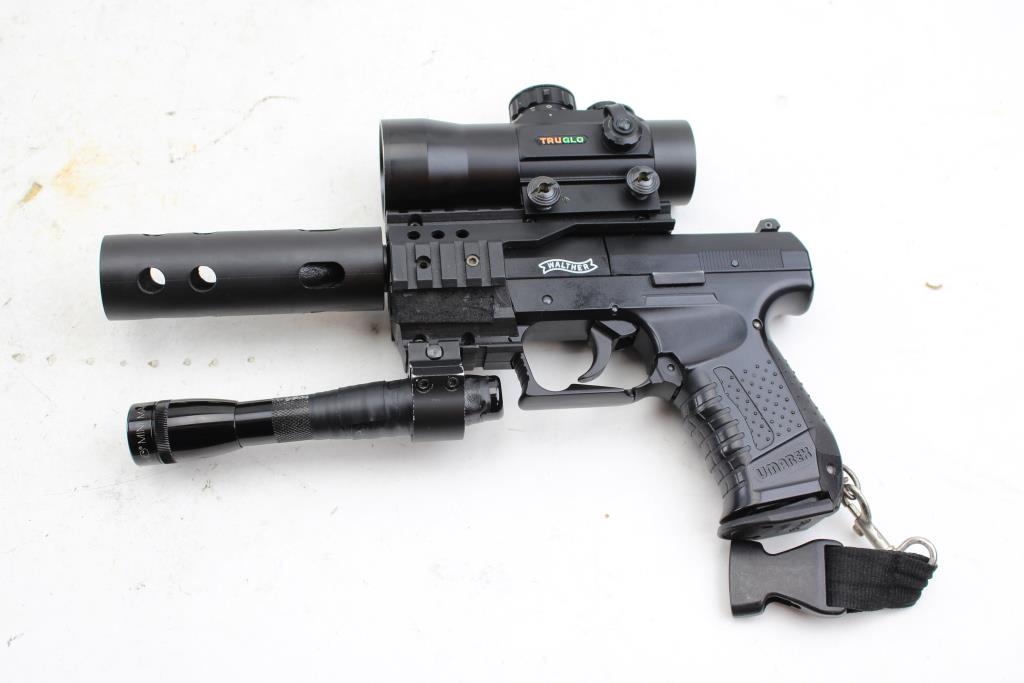 Umarex Walther BB Pistol With Flash Hider, Flashlight, And TruGlo Red ...