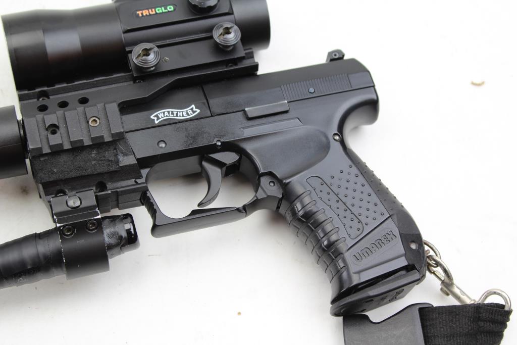 Umarex Walther BB Pistol With Flash Hider, Flashlight, And TruGlo Red ...