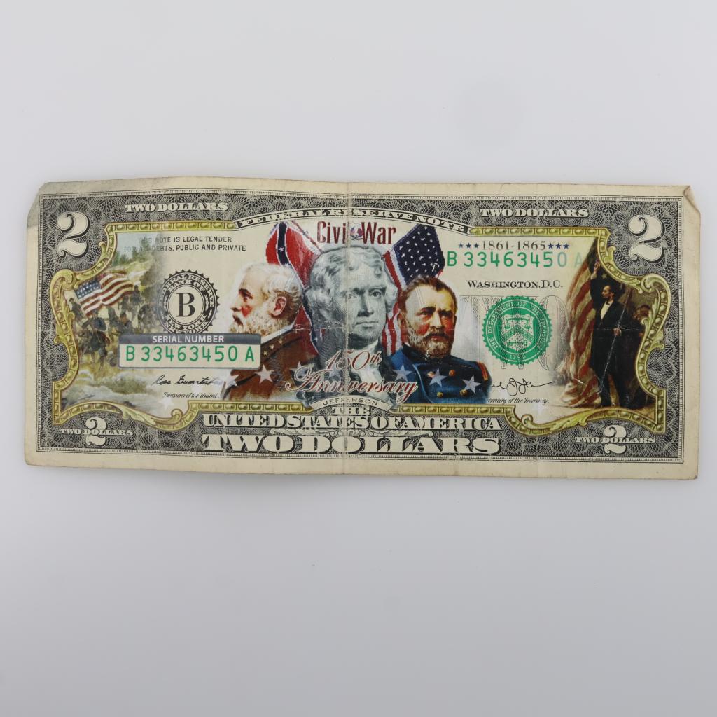 US $2 Federal Reserve Note, "Civil War 150th Anniversary" Colorized ...