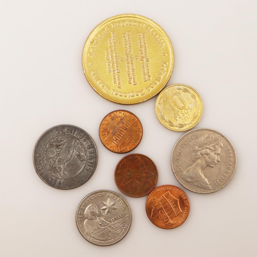 US And Foreign Coins And Tokens; 8 Pieces | Property Room