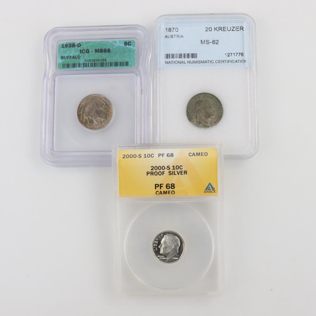 US And Foreign Graded Coins In Slabs, 3 Pieces | Property Room