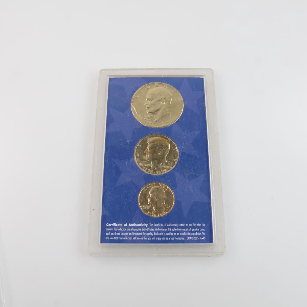 US Bicentennial Collection 24kt Gold Layered Set, 3 Coins | Property Room