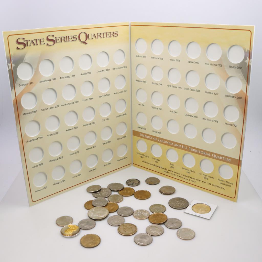 Us Coins & Statehood Quarter Folder, 30+ Pieces | Property Room