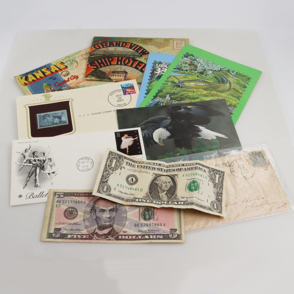 US Currency, Stamps, And Postcards; 10+ Pieces | Property Room
