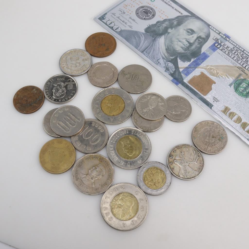 US, Foreign Currency, Tokens And Foil Souvenir Bill, Including Silver ...