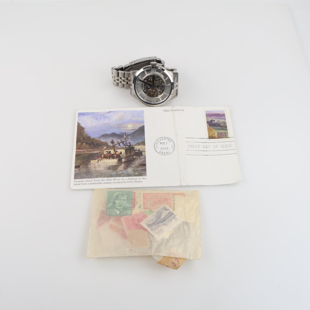 US, Foreign Stamps And Fossil Townsman Automatic Watch, 70+ Pieces ...