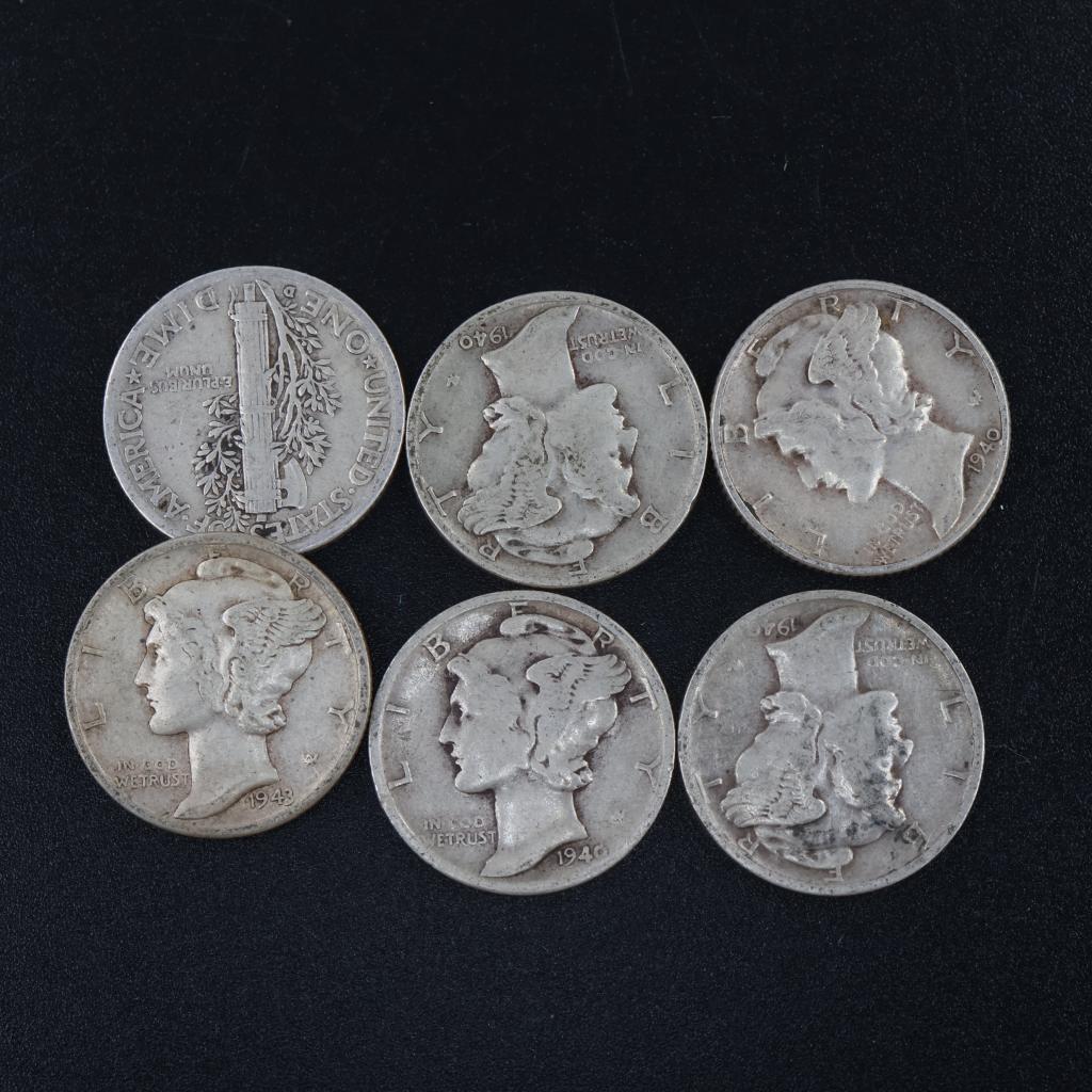 US Mercury Silver Dimes, 6 Pieces | Property Room