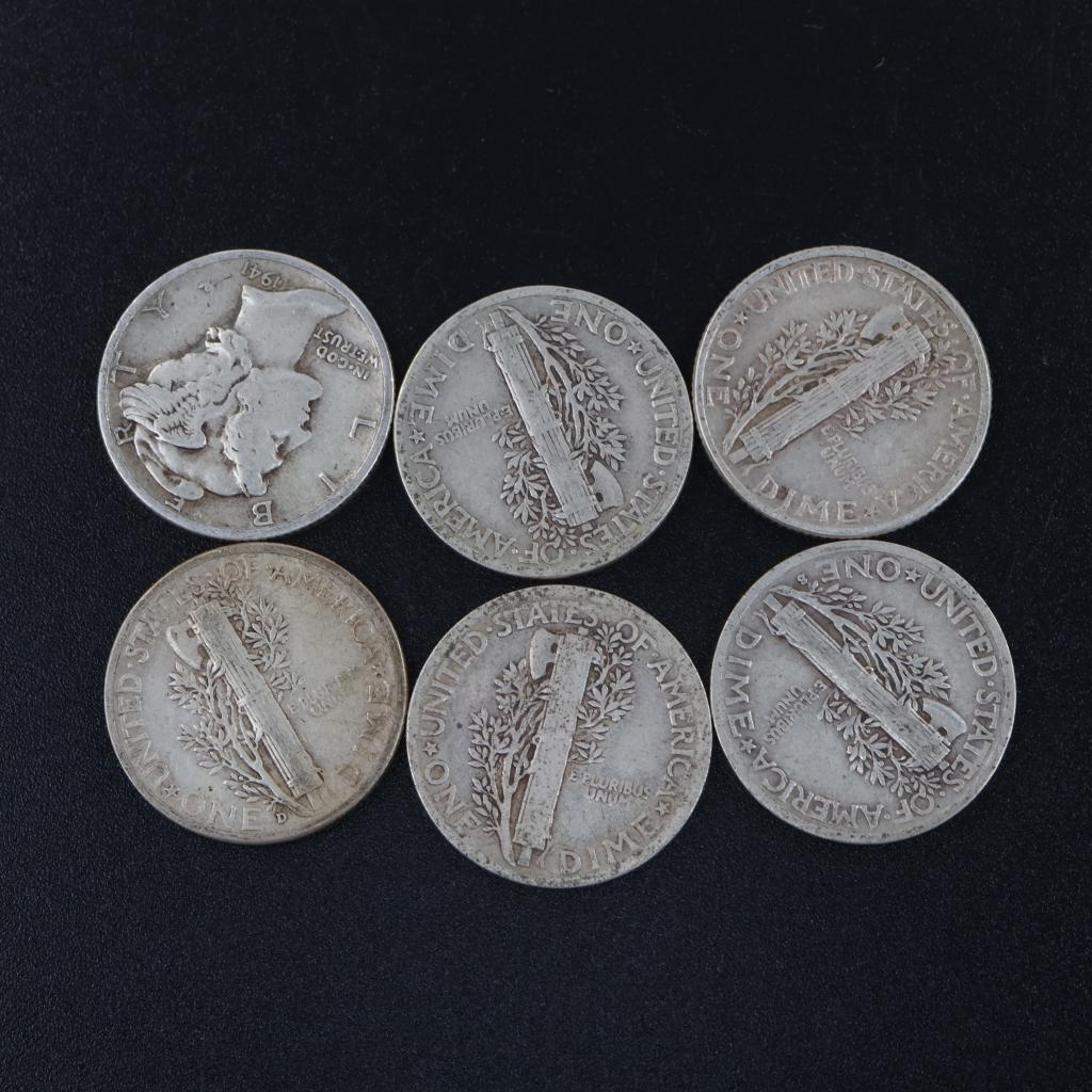 US Mercury Silver Dimes, 6 Pieces | Property Room
