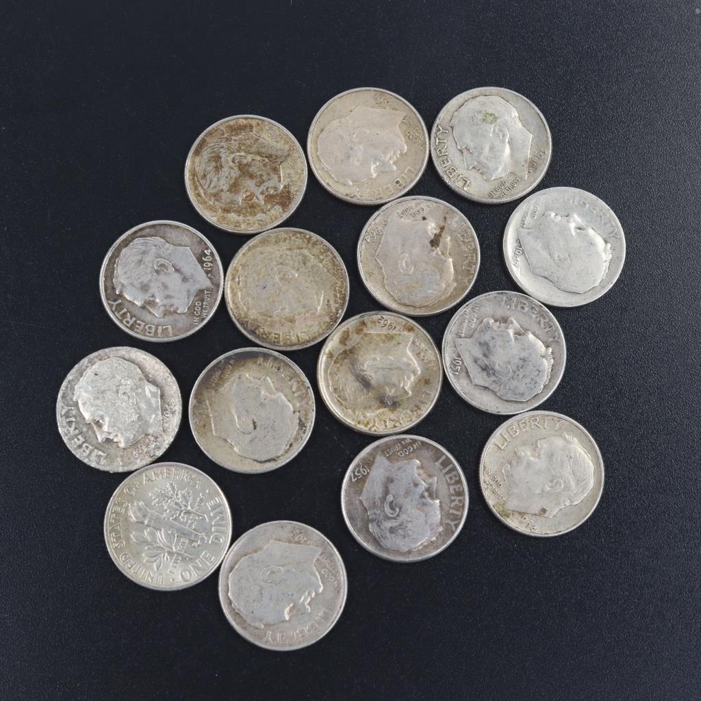 US Silver Dimes, 15 Pieces | Property Room