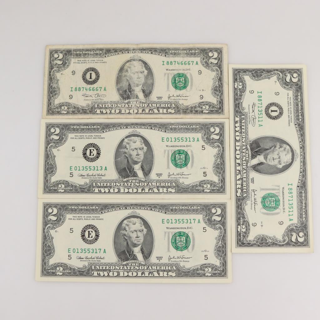 US Two Dollars Federal Reserve Note, 4 Pieces | Property Room
