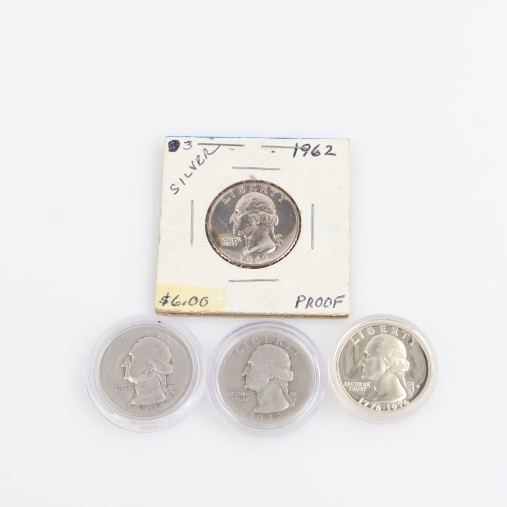 US Washington Silver Quarters And Bicentennial Silver-clad Quarter, 4 ...