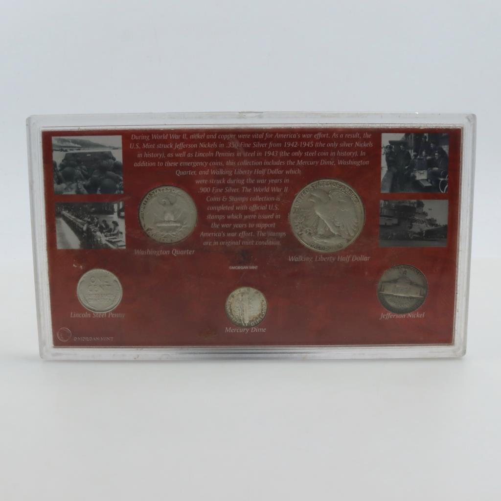 U.S. World War II Silver Coins And Postage Stamps, 8 Pieces 1 Set ...