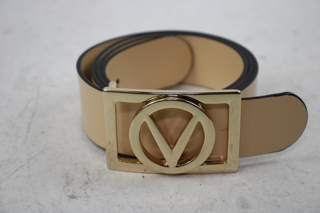 Valentino Belt With V Buckle, Size Large, Beige | Property Room