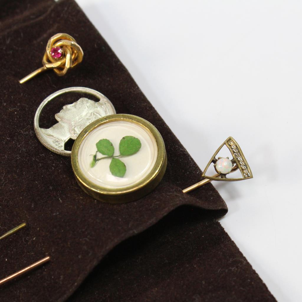 Vintage Leather Swank Stick Pin Case With 4 Jewelry Pins - 1 Silver ...