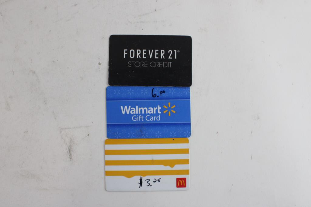 Walmart, McDonalds & Forever 21 Gift Cards, 3 Pieces | Property Room