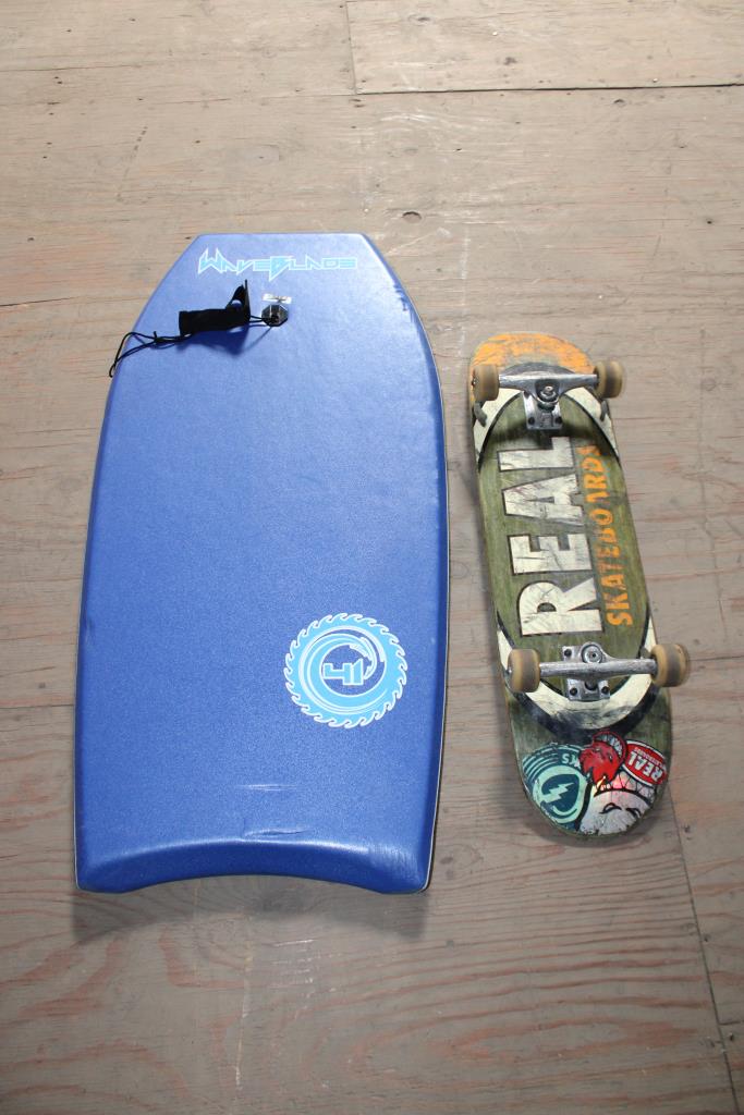 Waveblade bodyboard and Real Skateboard | Property Room