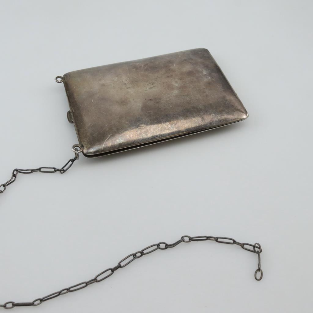 Webster Company Silver Purse Compact On Wrist Chain | Property Room