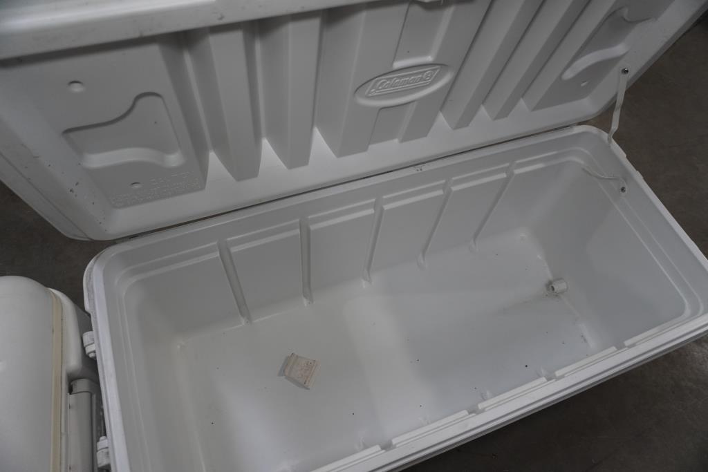 White Coleman 150 Cooler & Igloo White Ice Chest, 2 Pieces | Property Room