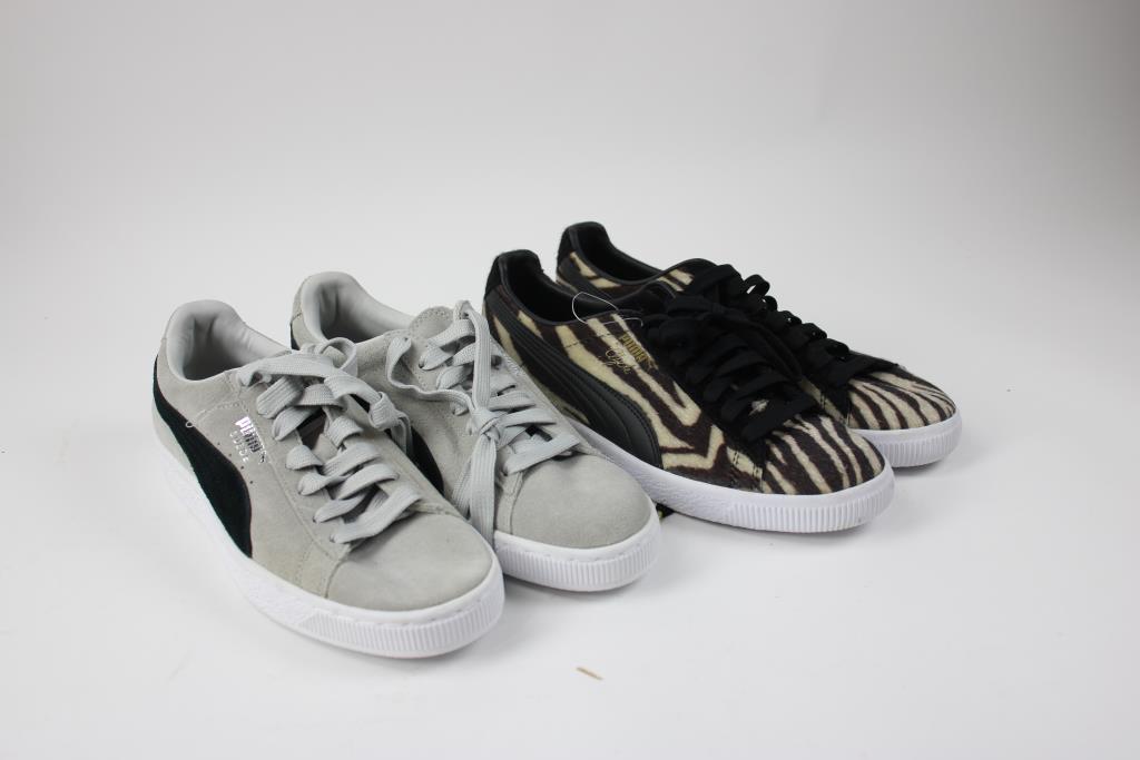 Women's Puma 7.5 Light Gray Suede Shoes, 8.5 Clyde Animal Print Shoes ...