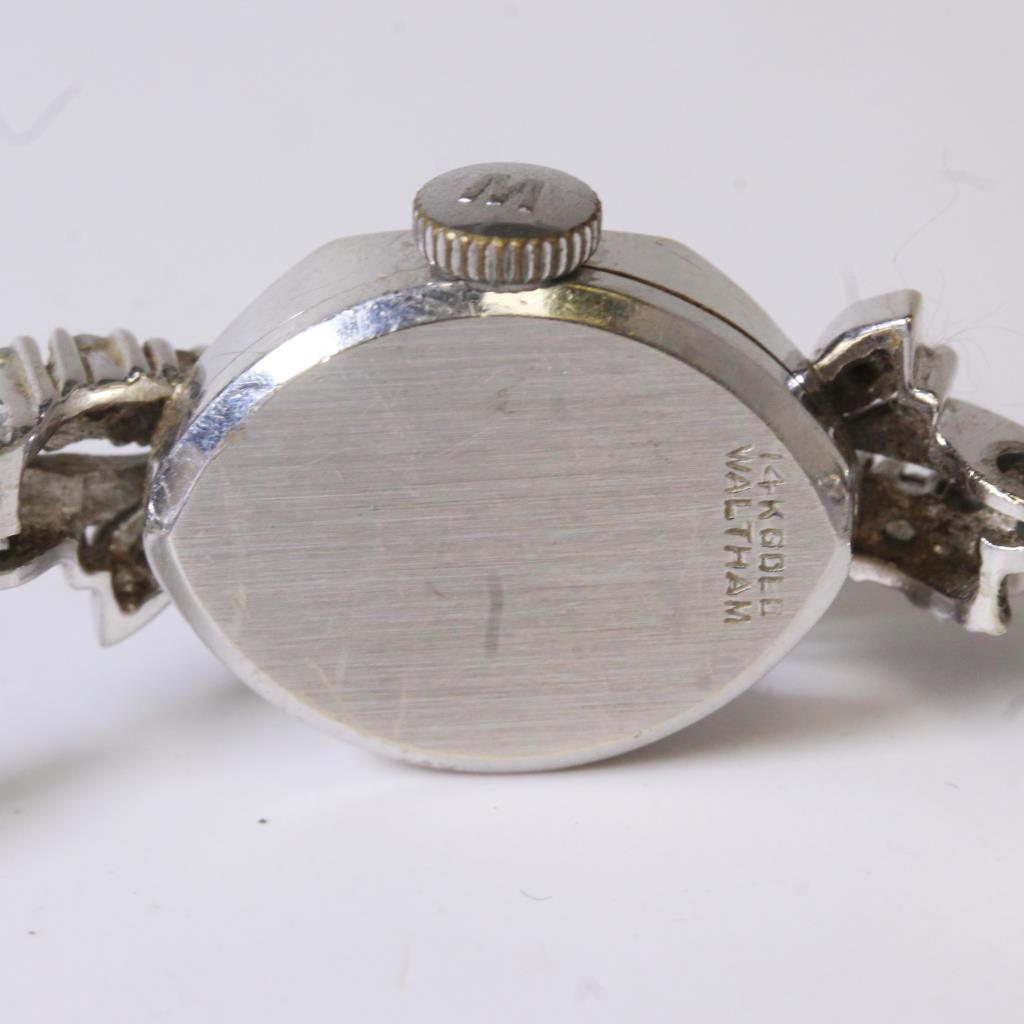 Women's Vintage Waltham Incabloc 14kt White Gold Watch With Diamond Accents | Property Room
