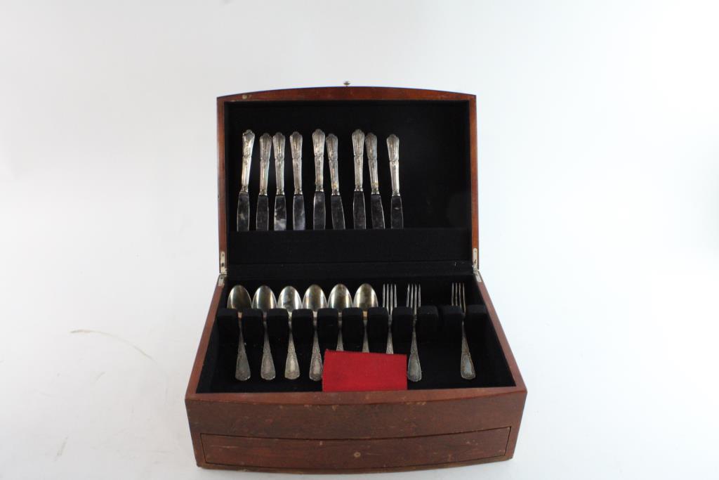 Wooden Box With Flatware, 15+ Pieces | Property Room