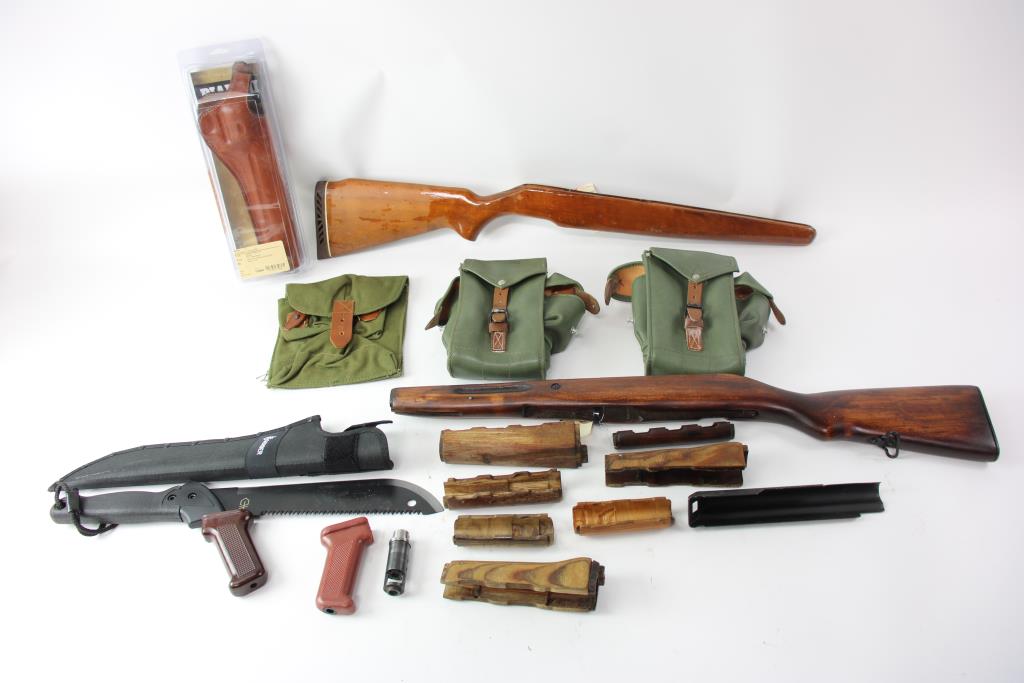 Wooden Gun Parts, Machete, Gear Bags Lot, 10+ Pieces | Property Room