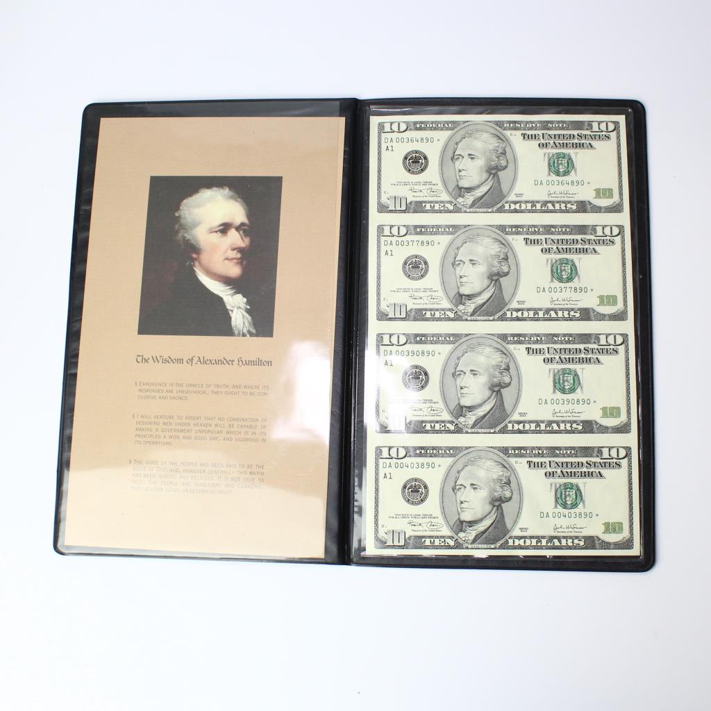World Reserve 2003 Alexander Hamilton Star Note $10 Bill Uncut Sheet ...