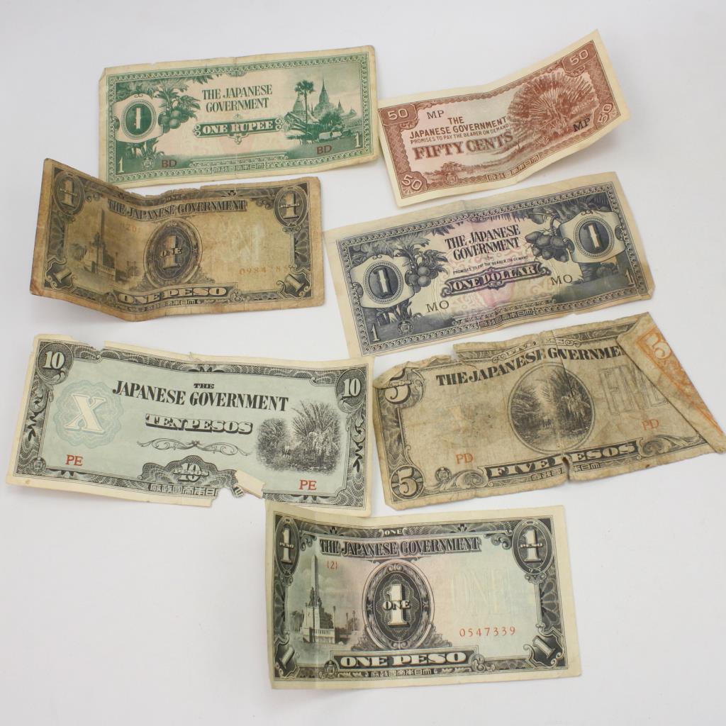 WWII Occupied Japan Bank Notes, 7 Pieces | Property Room