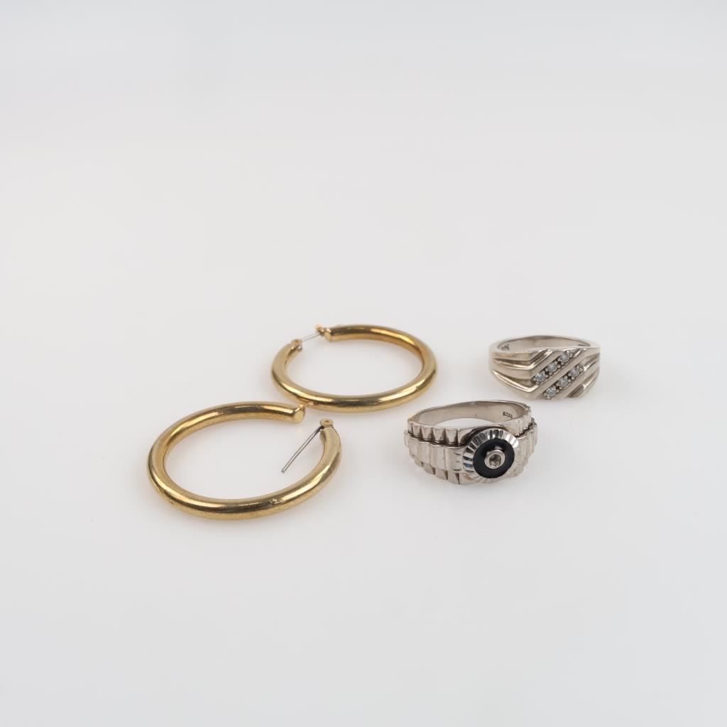 Yellow Metal Hoop Earrings With Silver Rings, 3 Pieces | Property Room