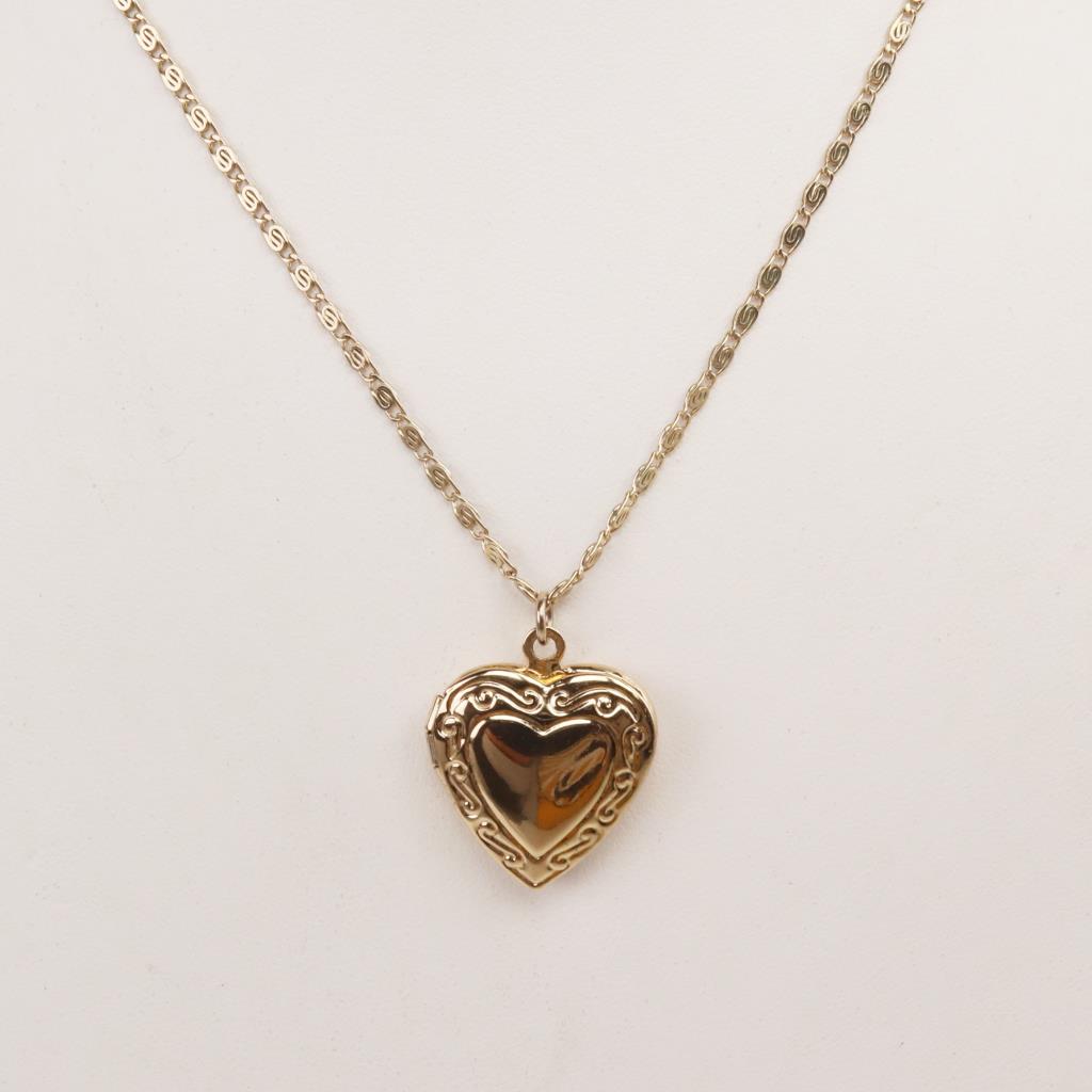 Yellow Metal Scroll Design Fashion Heart Locket Necklace | Property Room