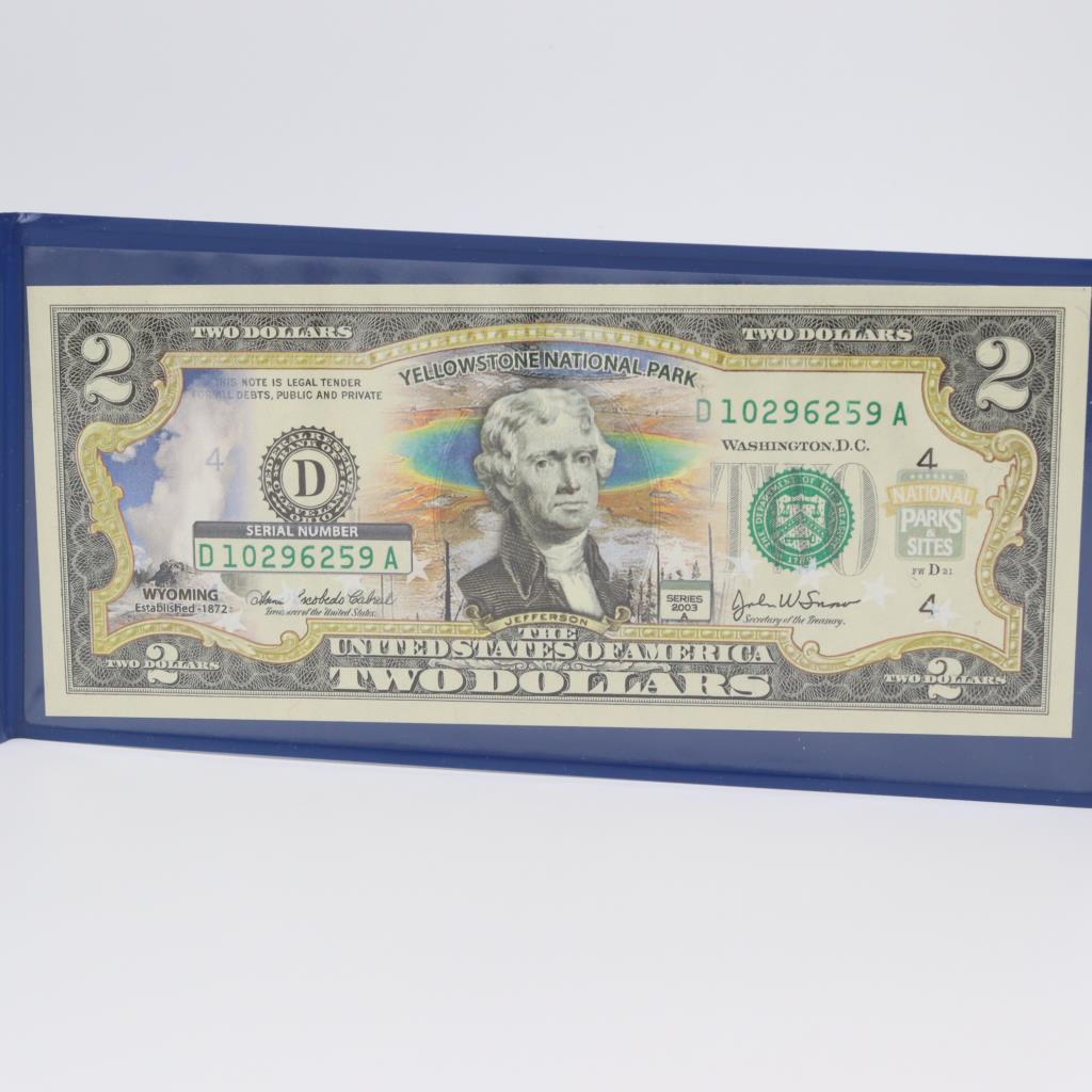 Yellowstone National Park Colorized $2 Bill With COA | Property Room