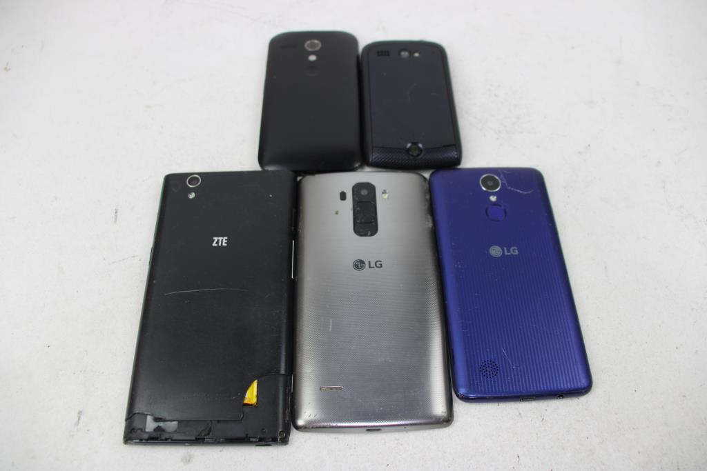 Zte, LG, Motorola Cell Phone Lot, 5 Pieces, Sold For Parts | Property Room